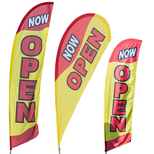 Now Open Flags | Red, Yellow & White Colored | Vispronet